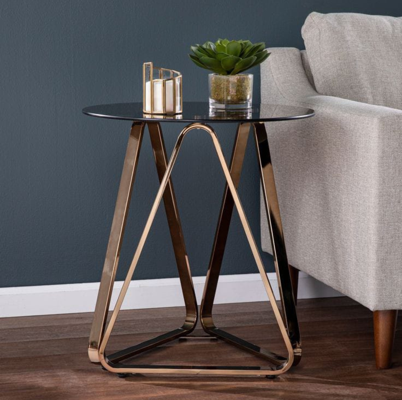 Steel Glass Side Table (Triangle Style) - Take Me Home